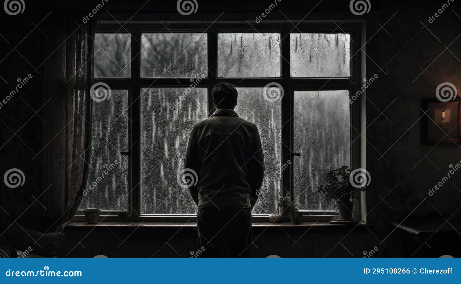 A Lonely Man Stands in Front of a Window Stock Illustration ...