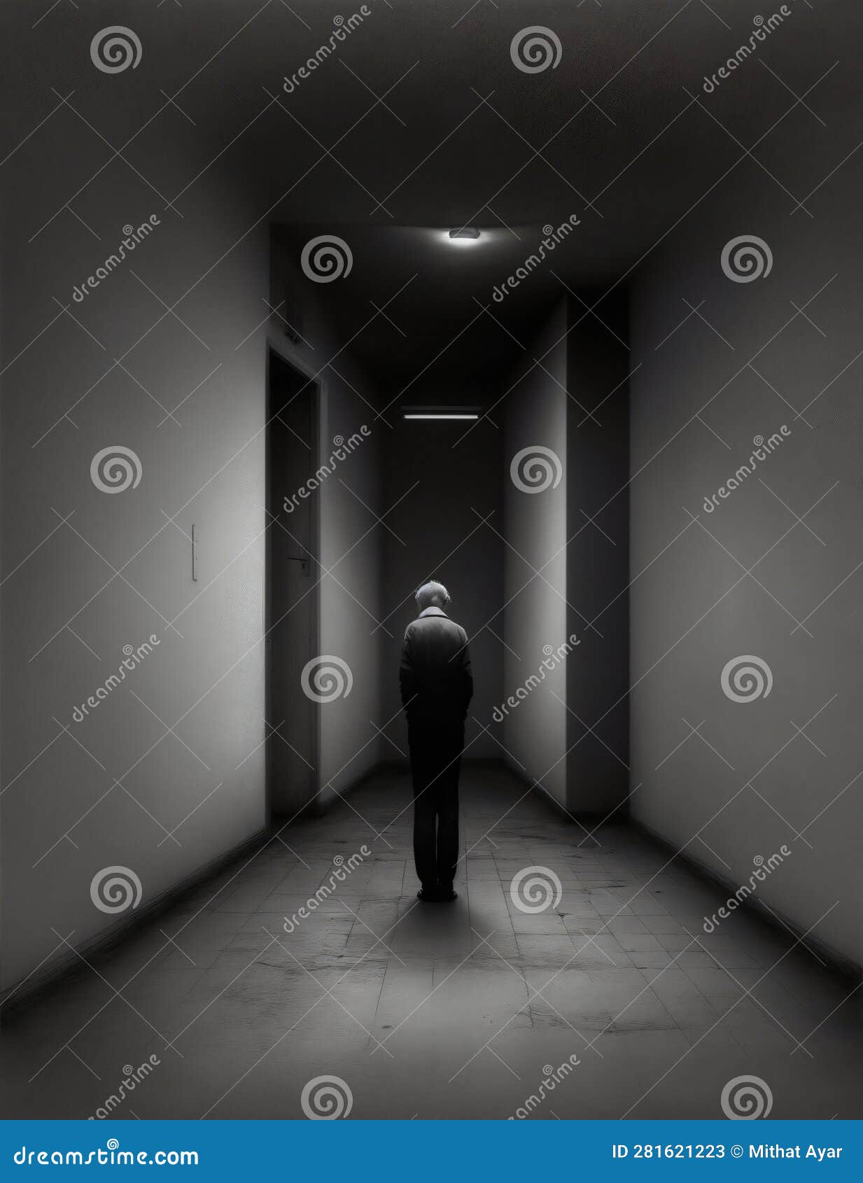 A Lonely Man Under the Light. Stock Illustration - Illustration of ...