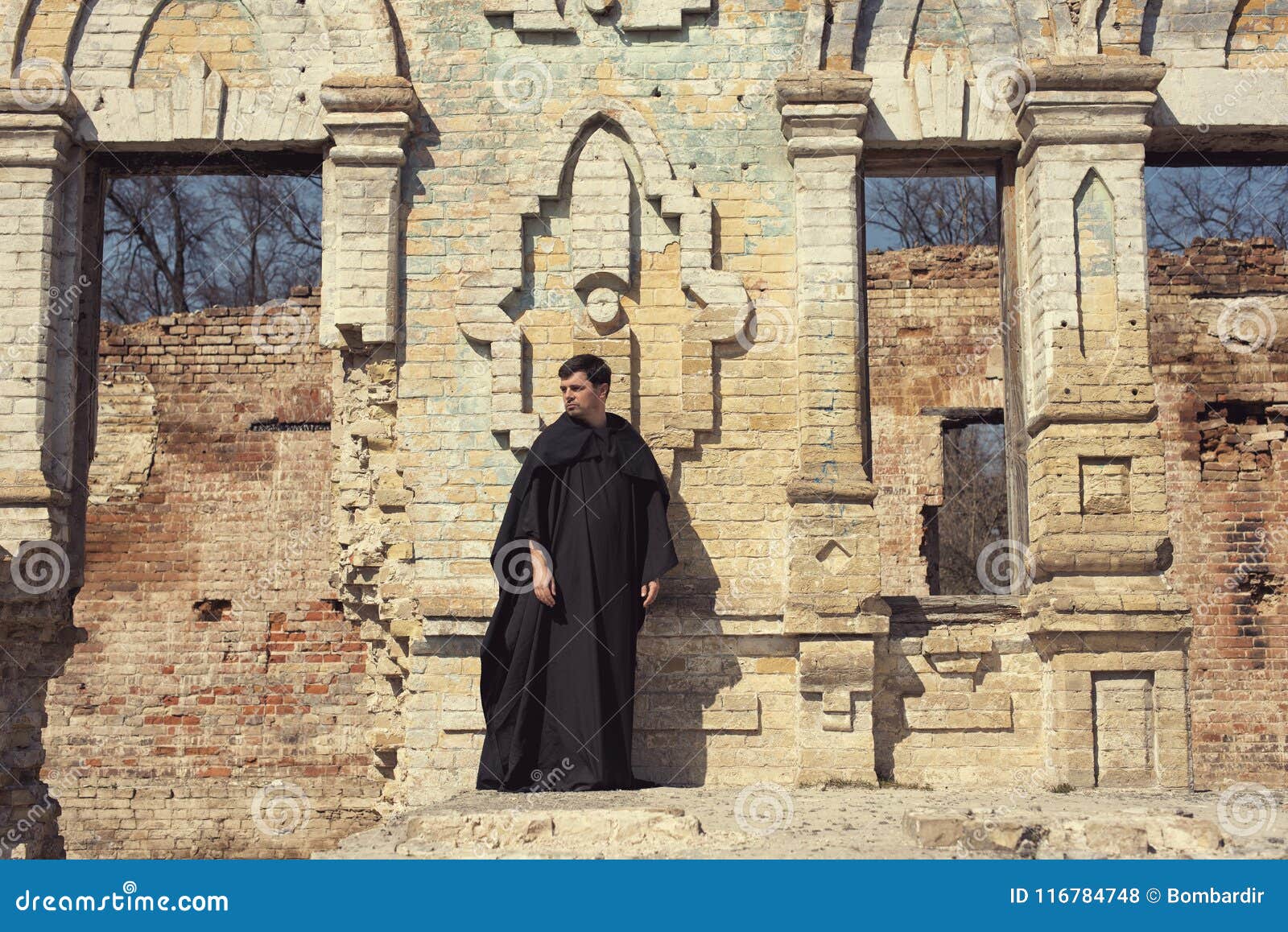 A Lonely Monk In An Abandoned Old Castle Stock Photography ...