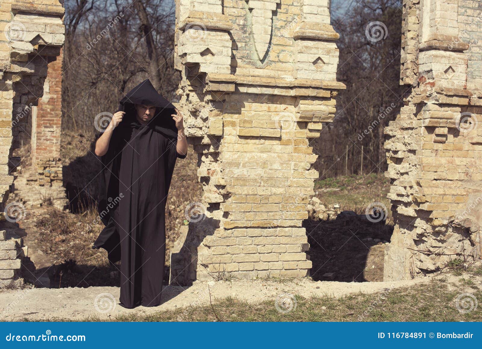 A Lonely Monk in an Abandoned Old Castle Stock Image - Image of ancient ...