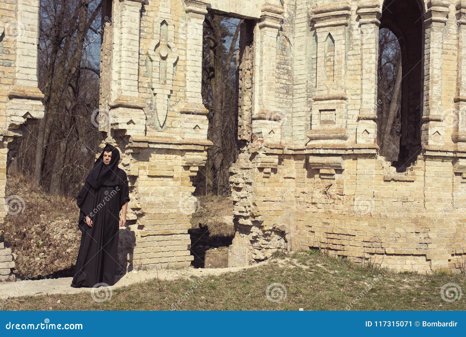 A Lonely Monk In An Abandoned Old Castle Stock Image | CartoonDealer ...