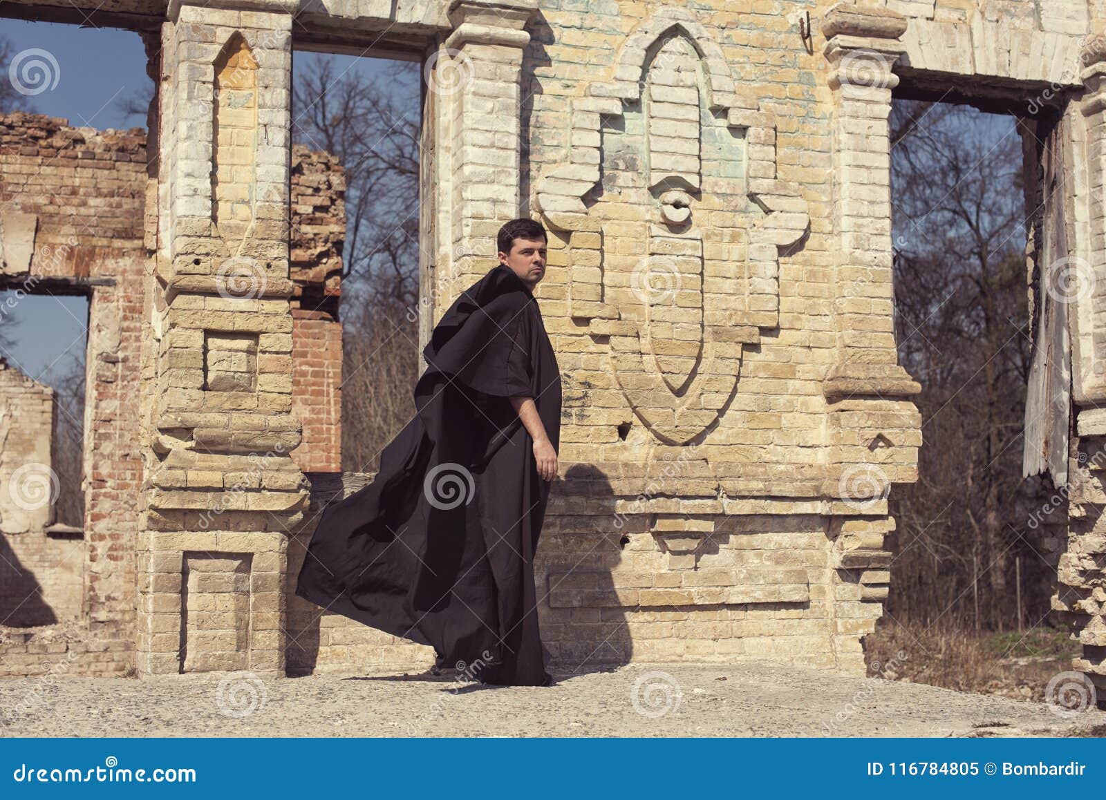 A Lonely Monk In An Abandoned Old Castle Royalty-Free Stock Image ...