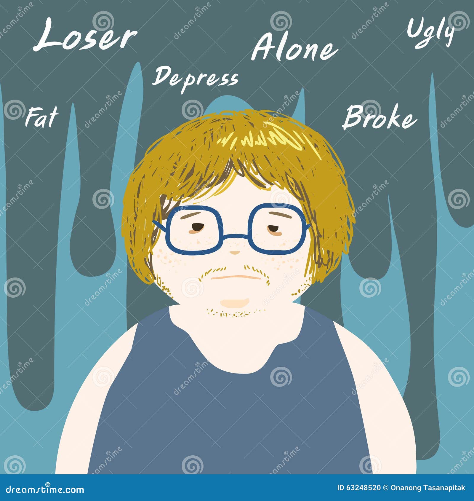 Lonely Negative Thinking Man Cartoon Vector Illustration ...