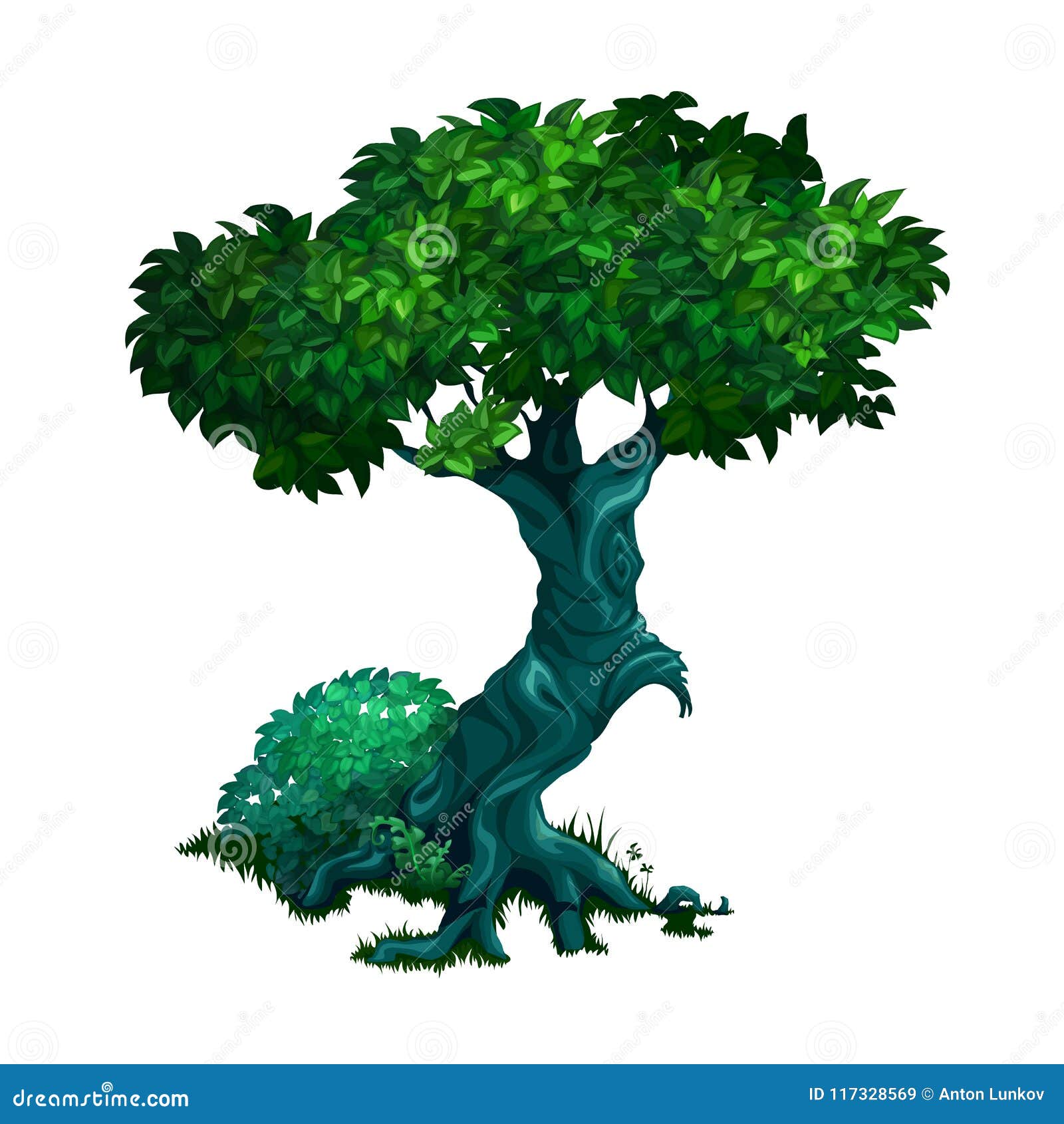 Lonely Old Deciduous Tree Isolated On White Background. Vector Cartoon ...