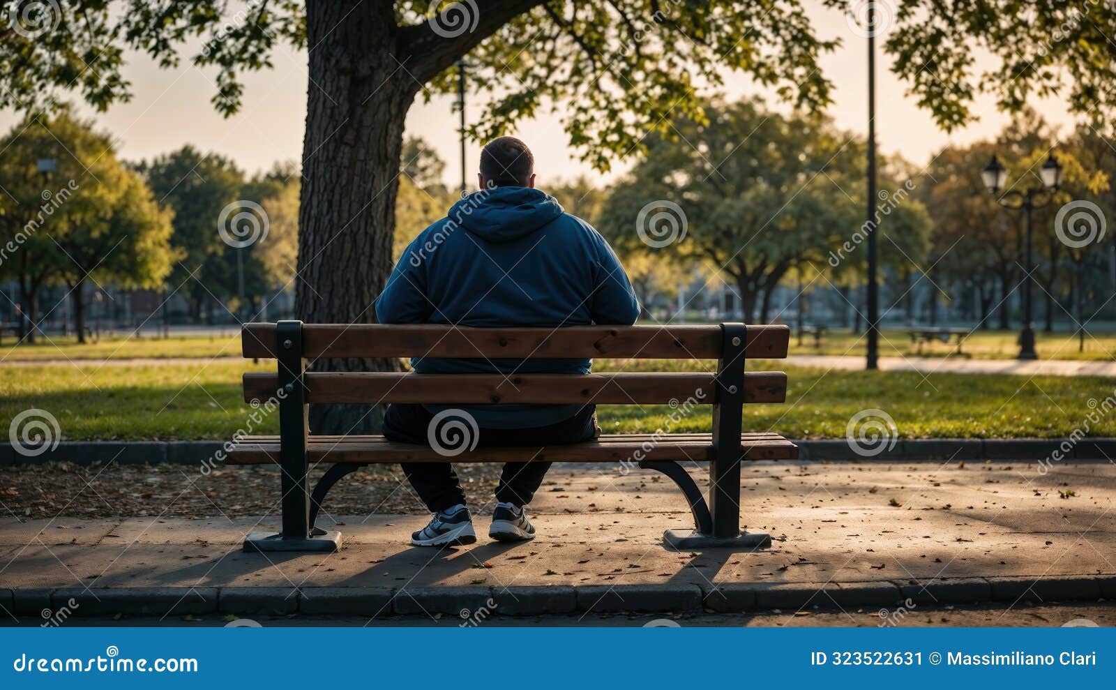 Lonely Overweight Man Sitting Alone on a Bench in a Park Stock ...
