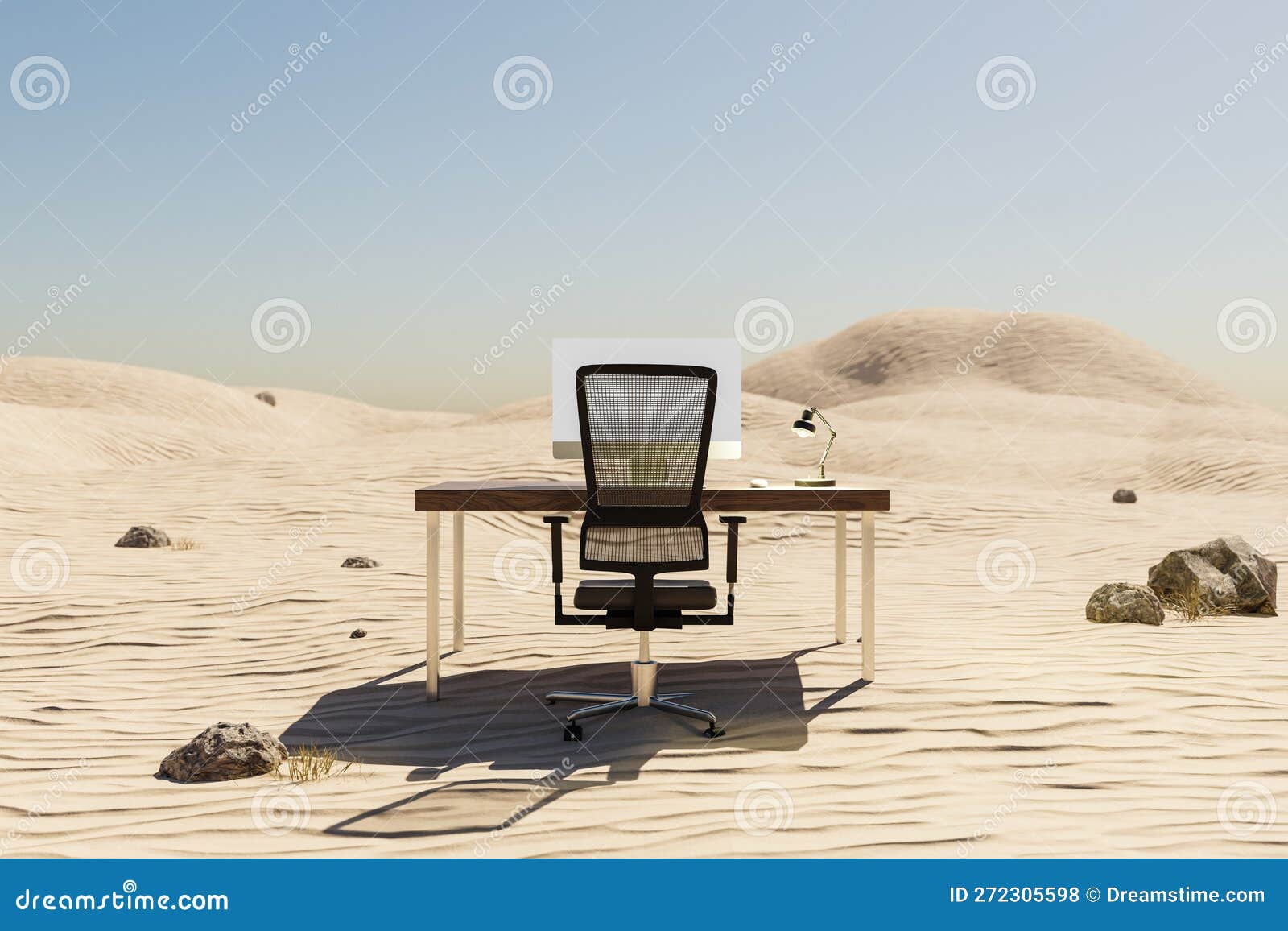 Lonely Pc Workplace in Large Desert Environment Remote Work and Digital ...