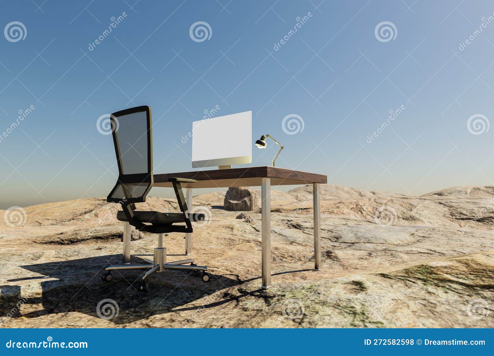 Lonely Pc Workplace in Large Desert Environment Remote Work and Digital ...