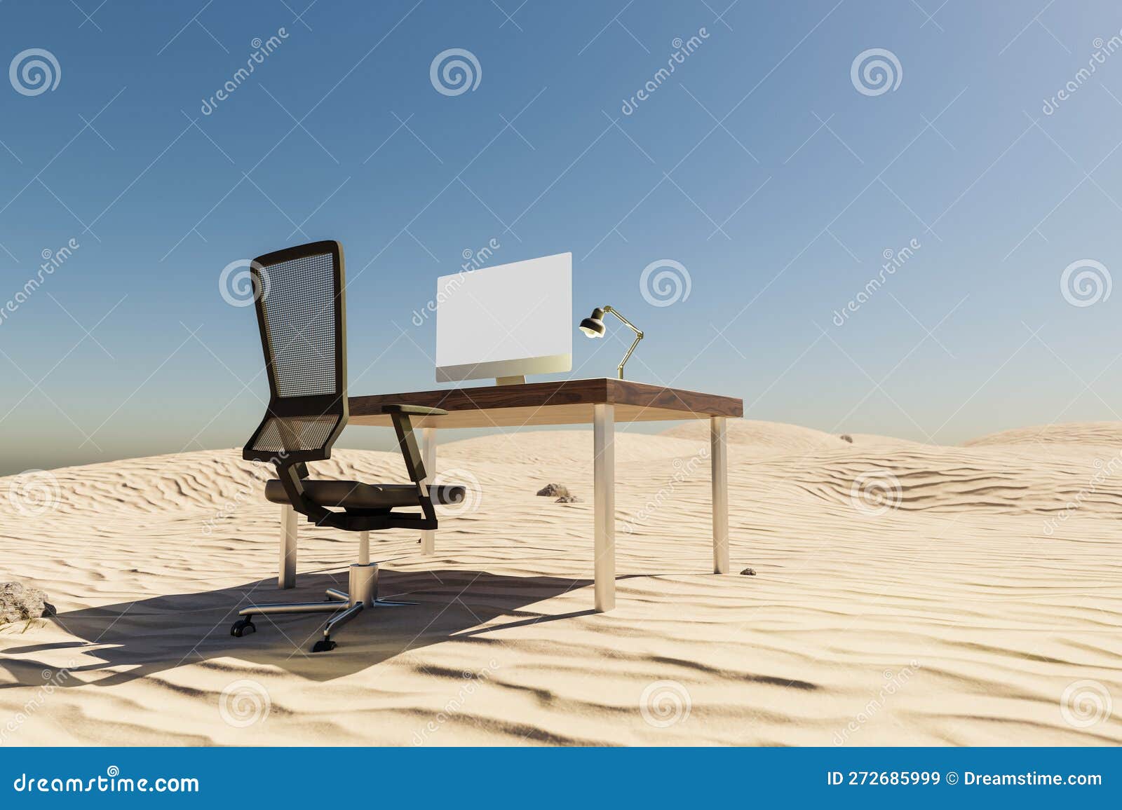 Lonely Pc Workplace in Large Desert Environment Remote Work and Digital ...
