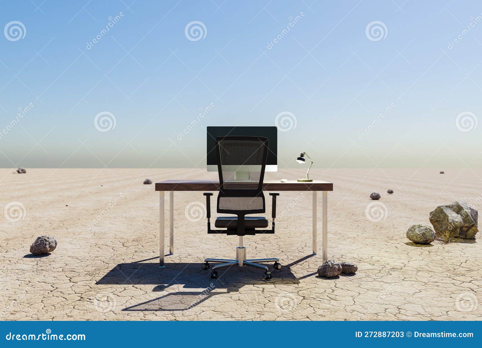 Lonely Pc Workplace in Large Desert Environment Remote Work and Digital ...