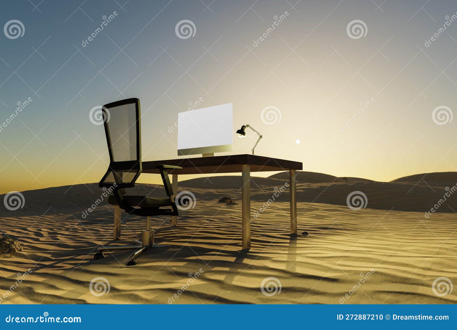 Lonely Pc Workplace in Large Desert Environment Remote Work and Digital ...