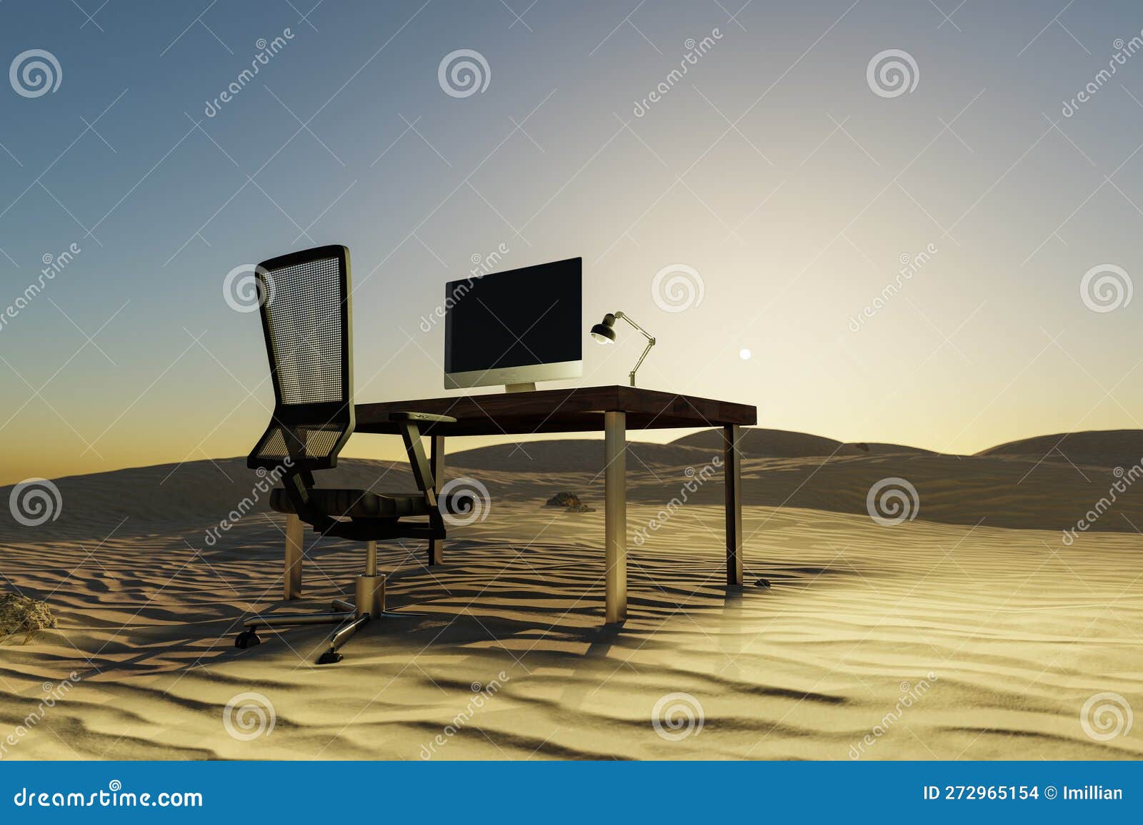 Lonely Pc Workplace in Large Desert Environment Remote Work and Digital ...