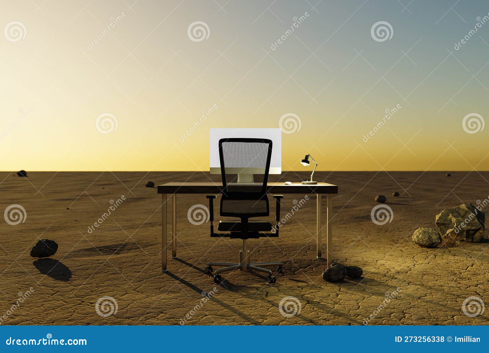 Lonely Pc Workplace in Large Desert Environment Remote Work and Digital ...