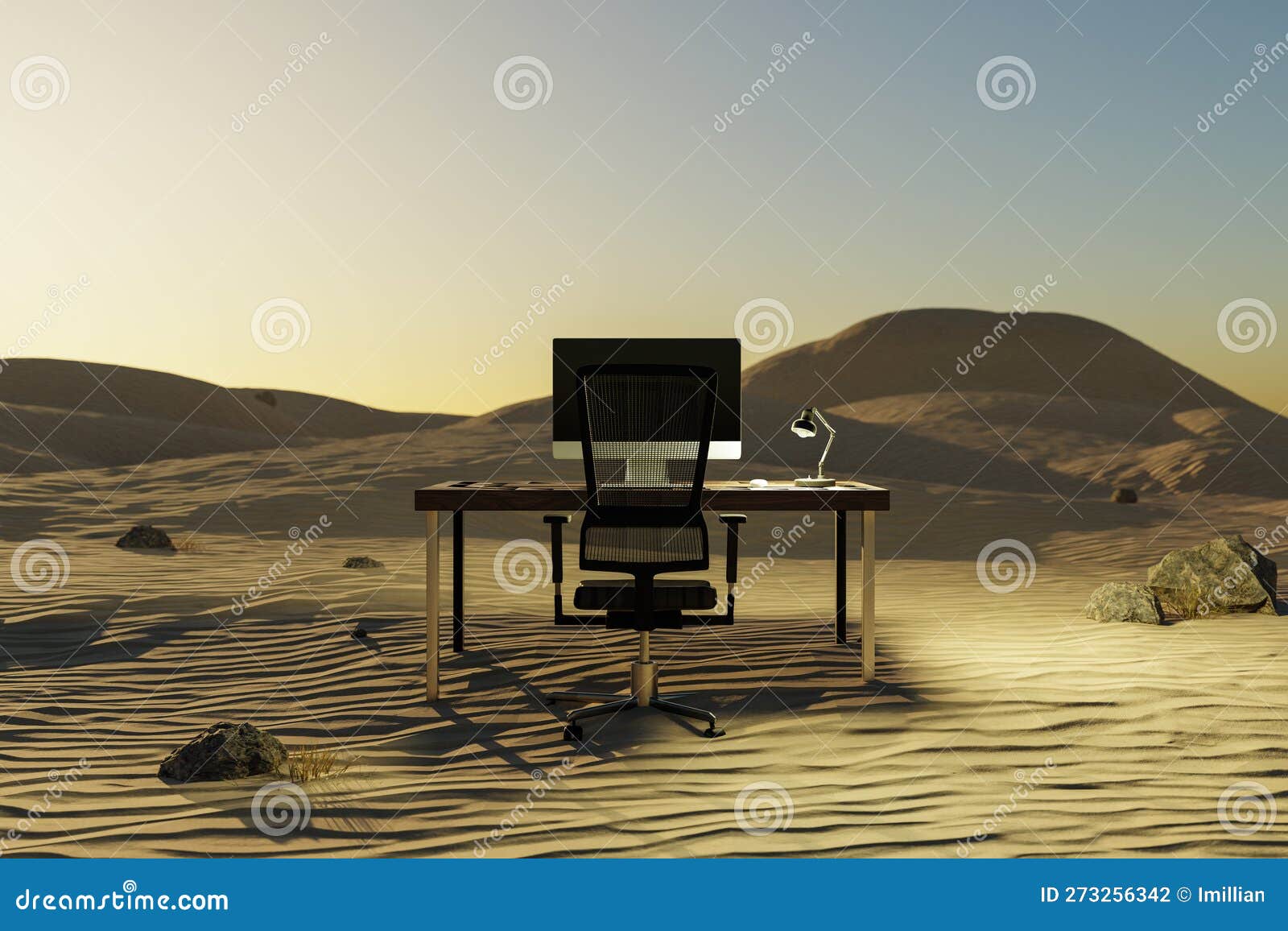 Lonely Pc Workplace in Large Desert Environment Remote Work and Digital ...