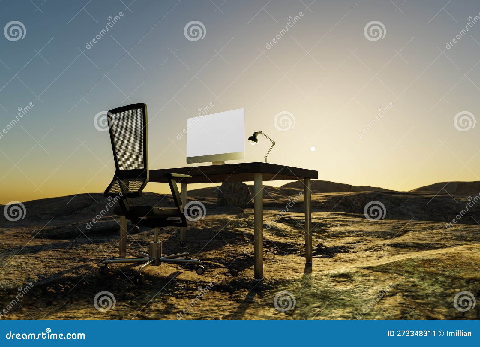 Lonely Pc Workplace in Large Desert Environment Remote Work and Digital ...