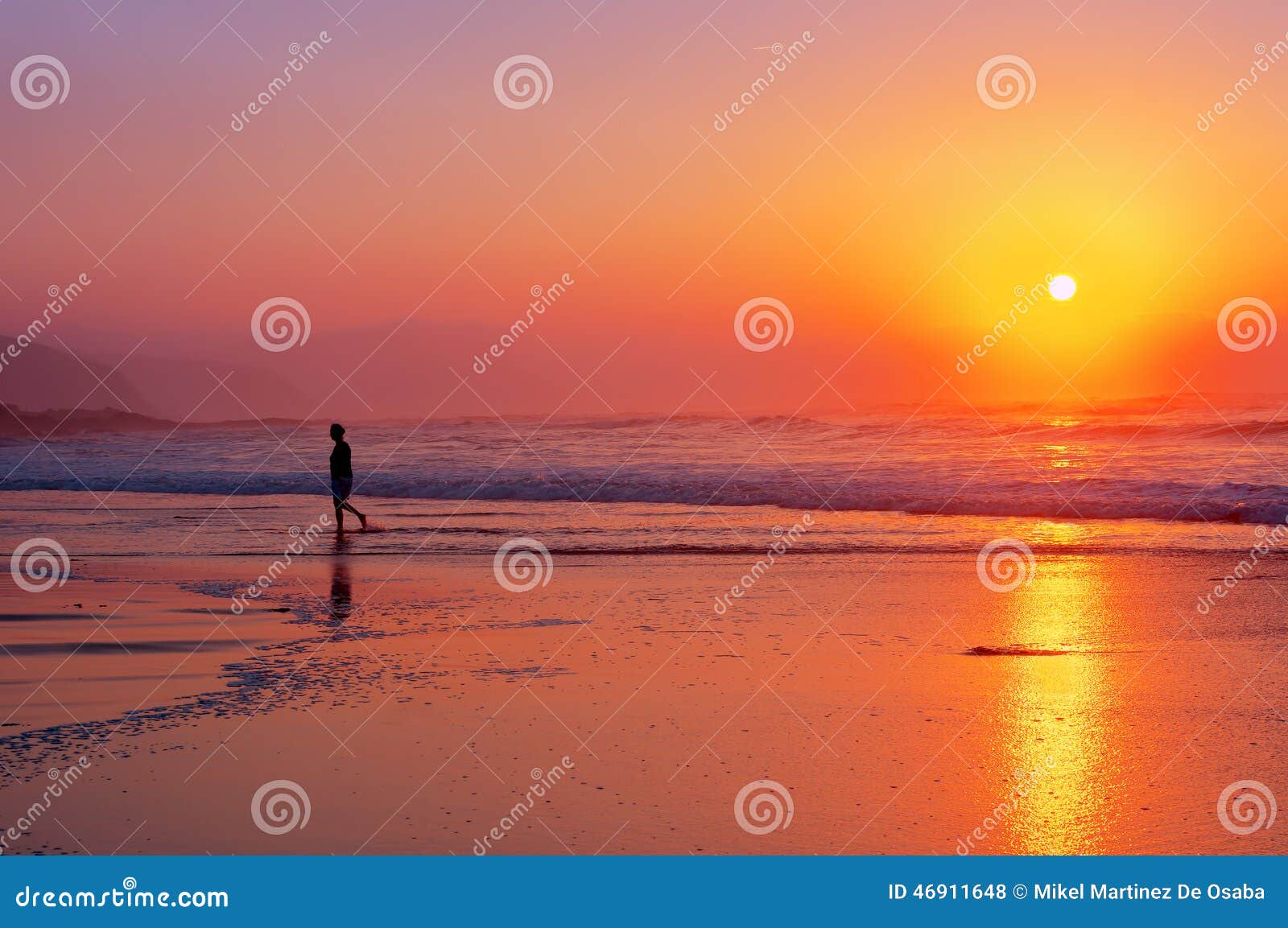 Lonely Person Walking on Beach at Sunset Stock Photo - Image of lonely ...