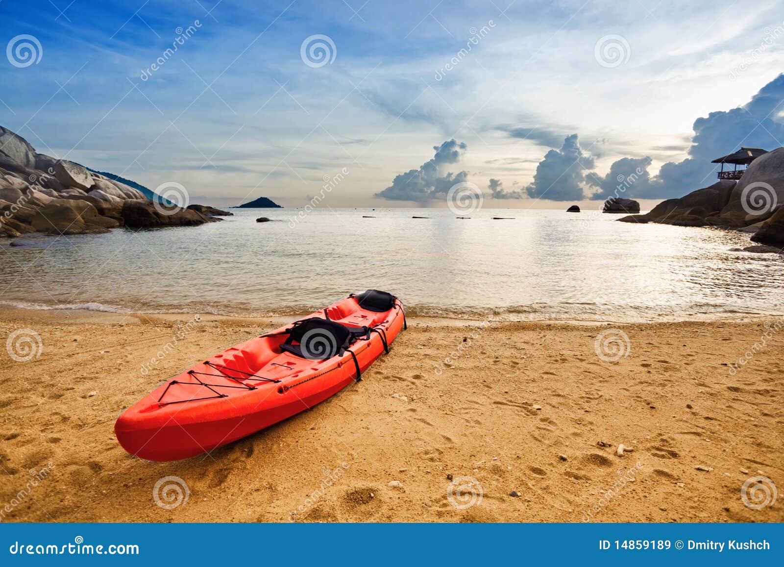 Lonely Red Kayak at the Tropical Beach Stock Image - Image of canoe ...