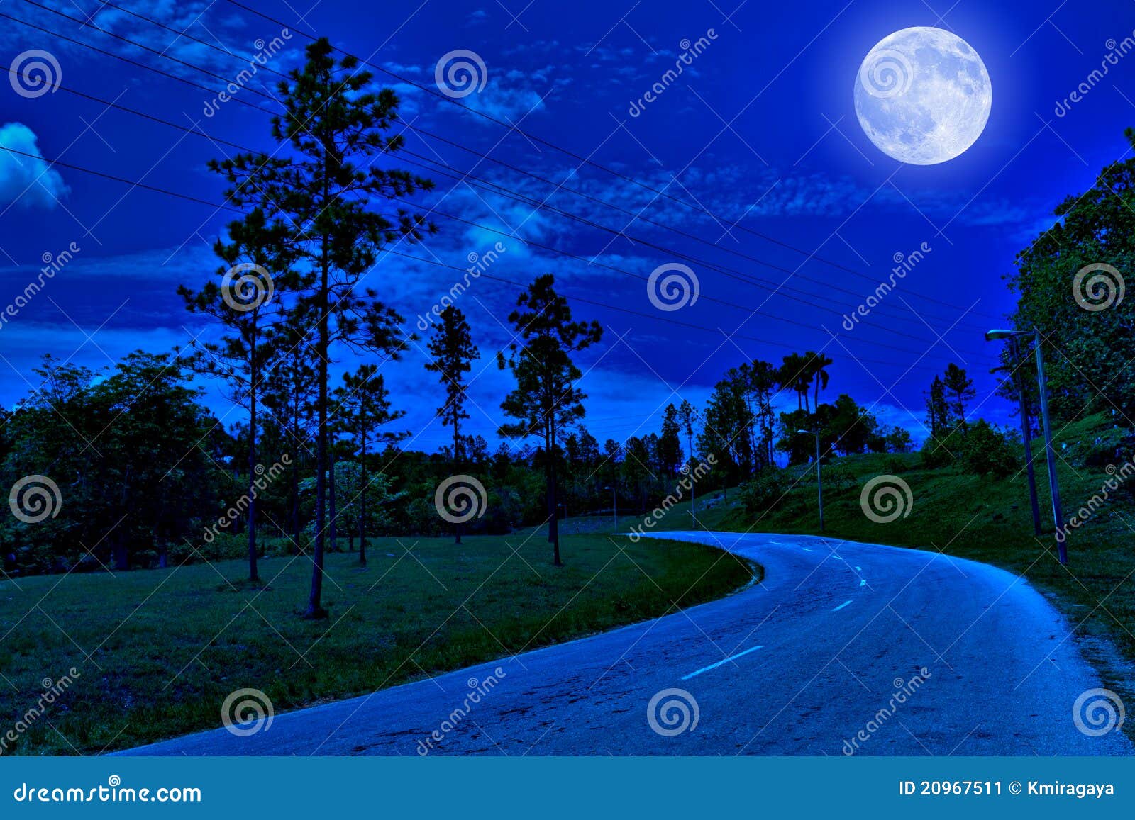 Lonely Road in the Country at Night Stock Image - Image of fantasy ...
