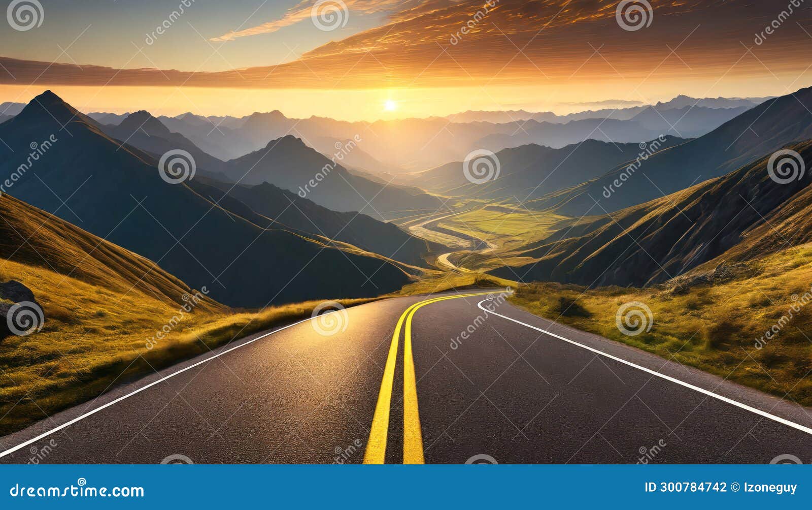 A Lonely Road Beside The Ocean, Big Fields On Both Sides And A ...