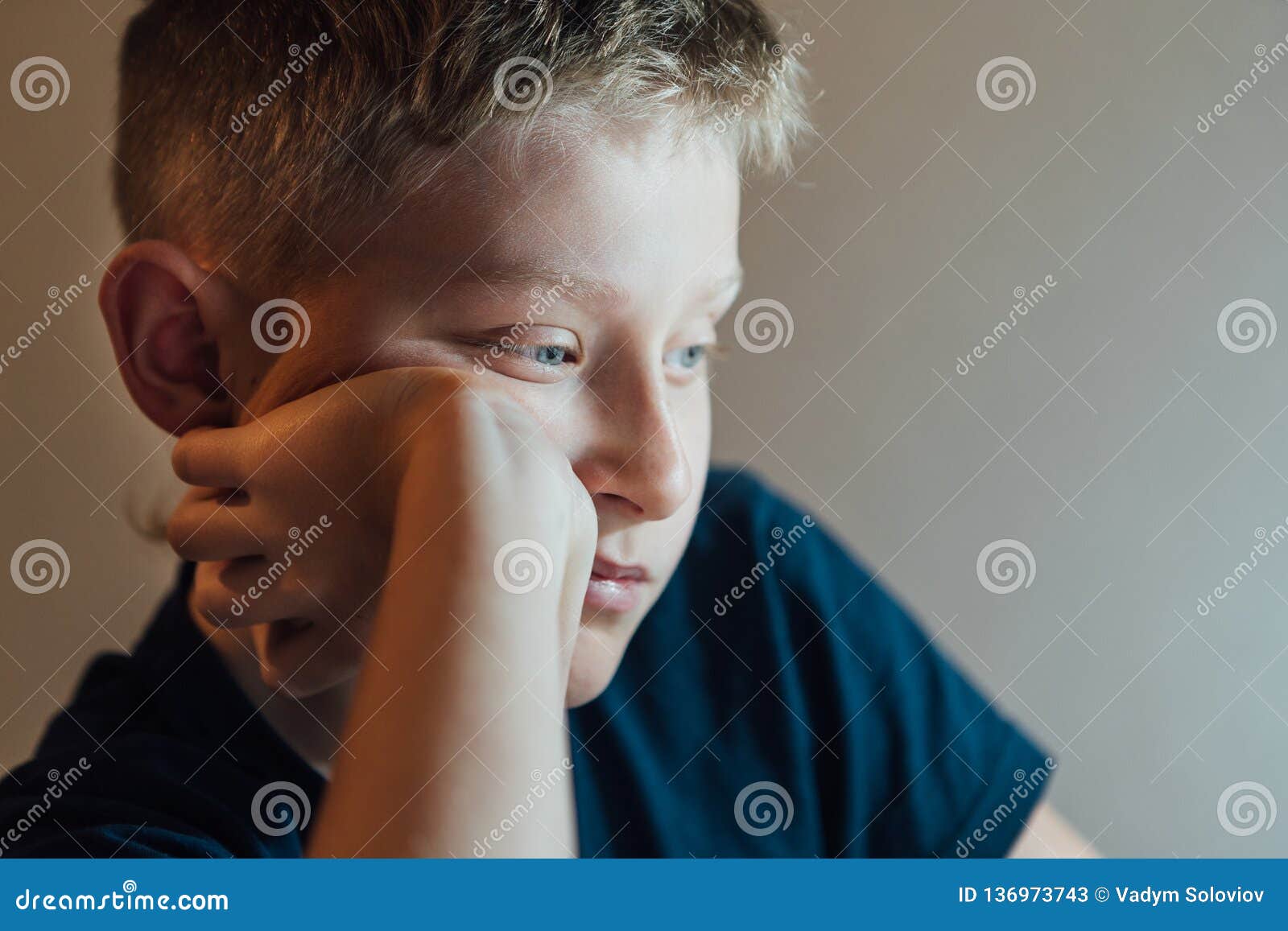 Lonely Sad Boy Thinking about Something Boy Portrait Stock Image ...