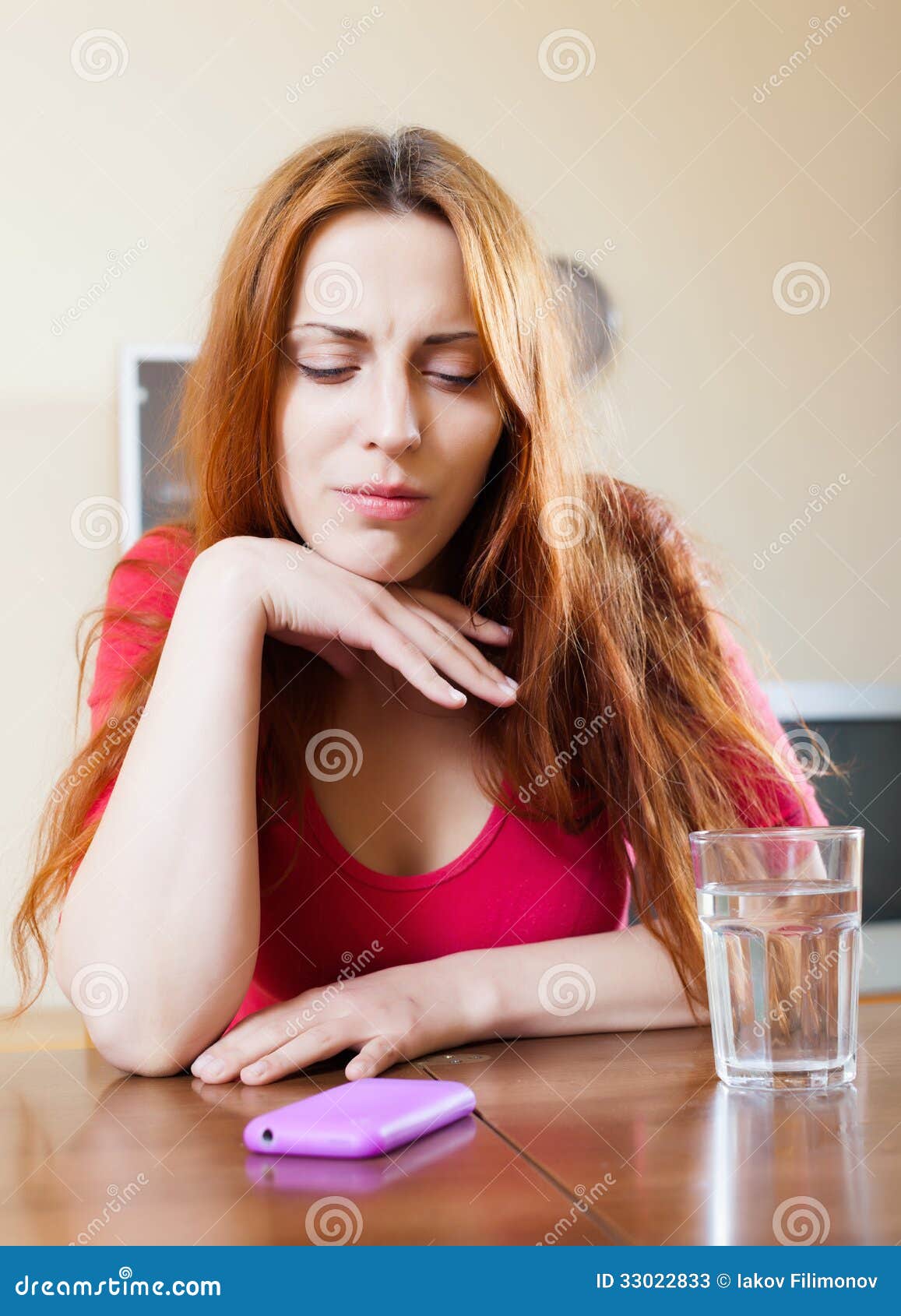 Lonely Sad Girl at Table in Home Stock Image - Image of solitude, love ...