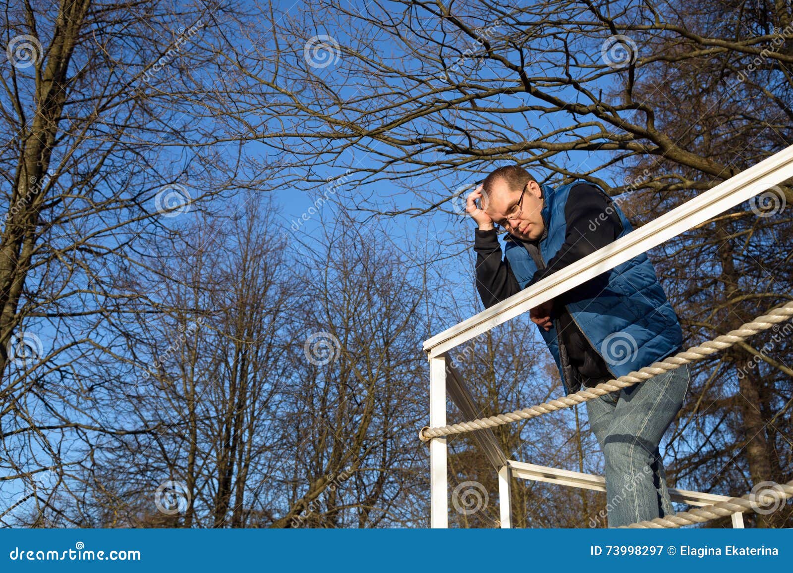 Lonely Sad Man Outdoors in Autumn Forest Stock Image - Image of ...