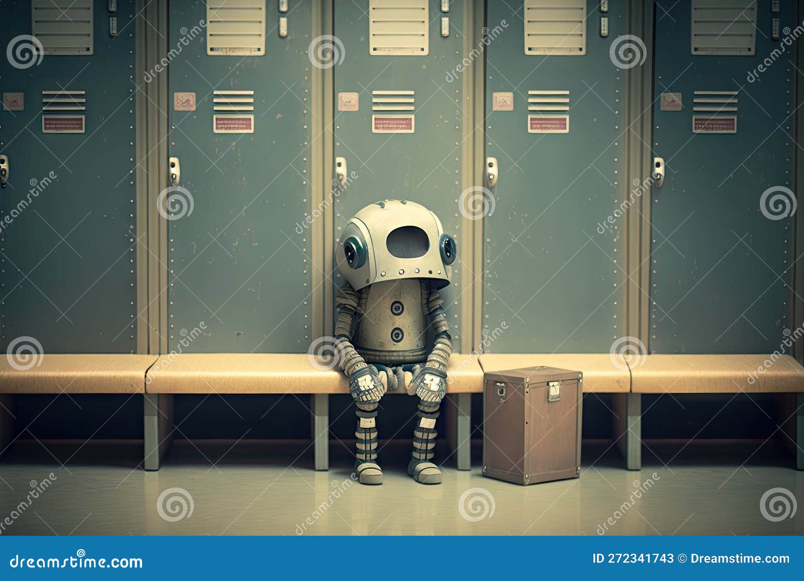 Lonely Sad Robot Sitting in Locker without Exit Stock Illustration ...