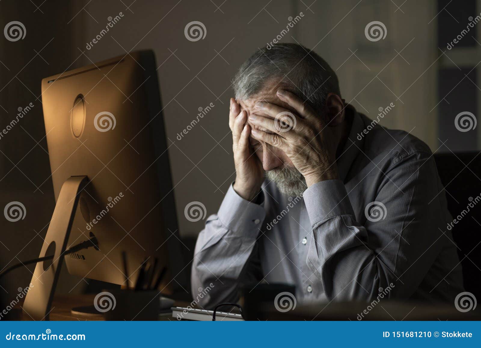Lonely Sad Senior Man Connecting at Night Stock Photo - Image of ...