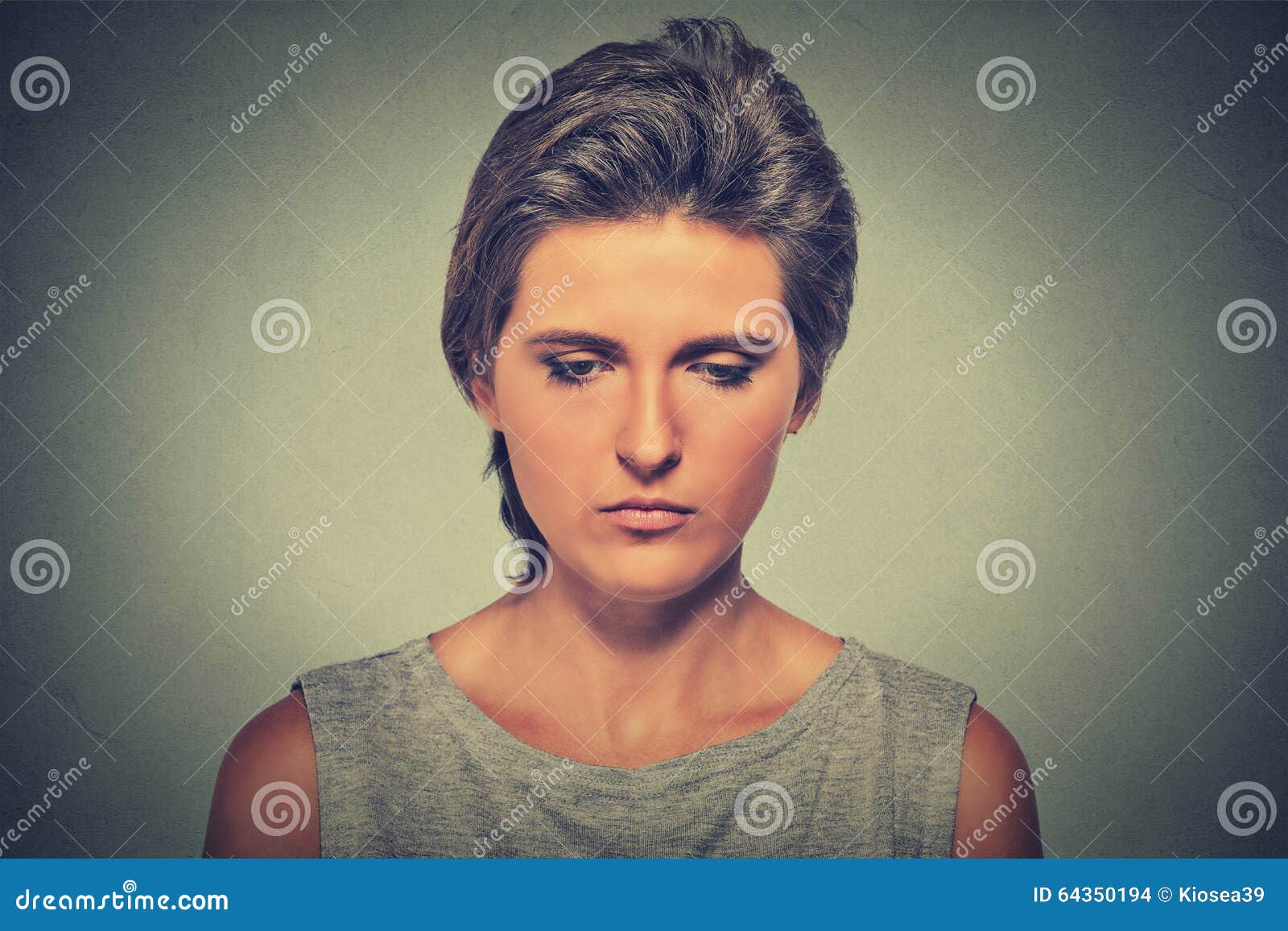 Lonely Sad Woman Deep in Thoughts Looking Down Stock Photo - Image of ...