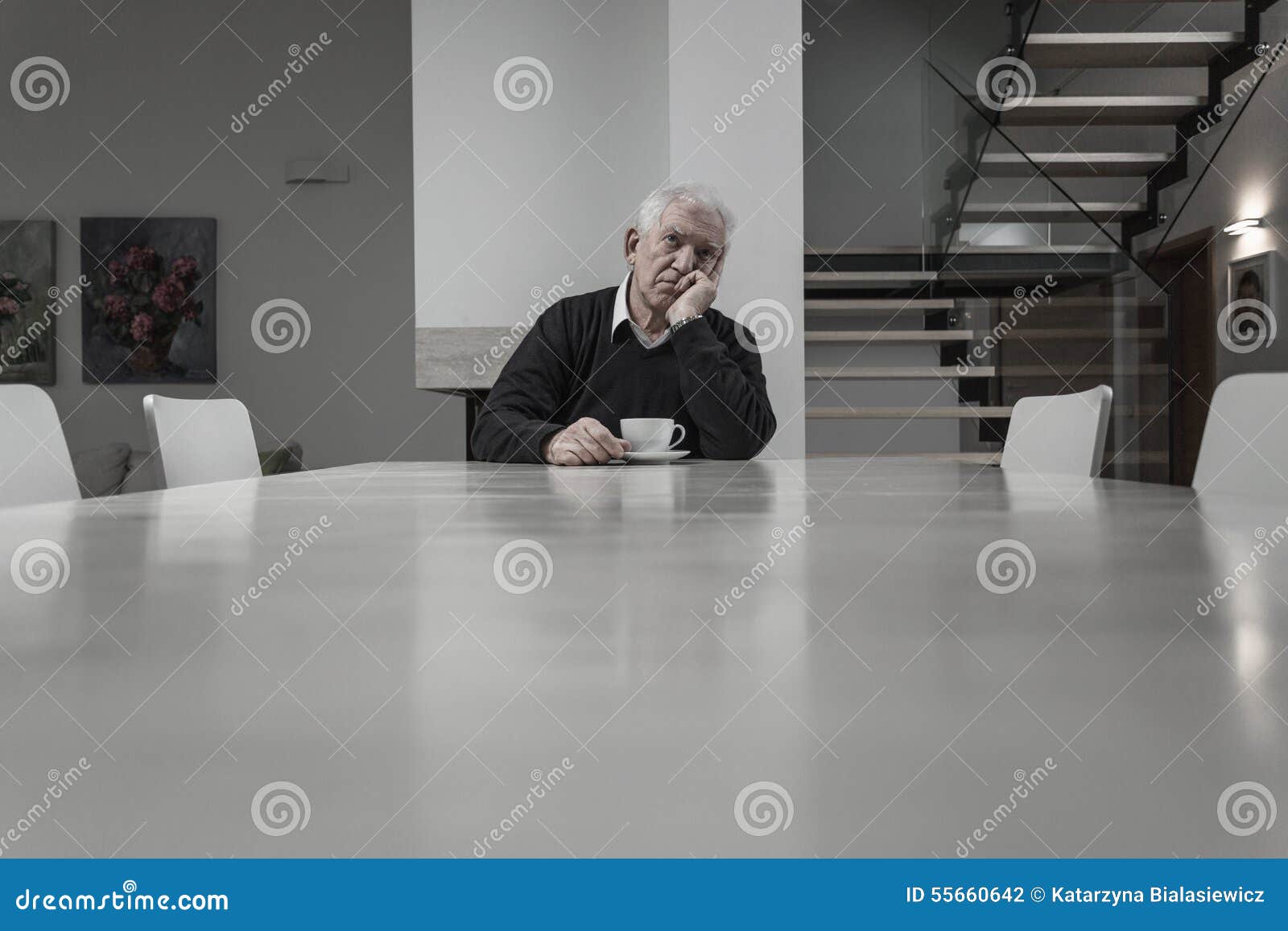 Lonely senior man stock photo. Image of drinking, home - 55660642