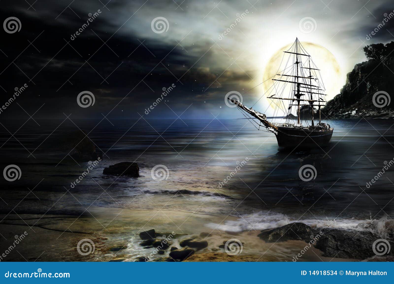 Pirate Ship At Night Stock Photography | CartoonDealer.com #14918534