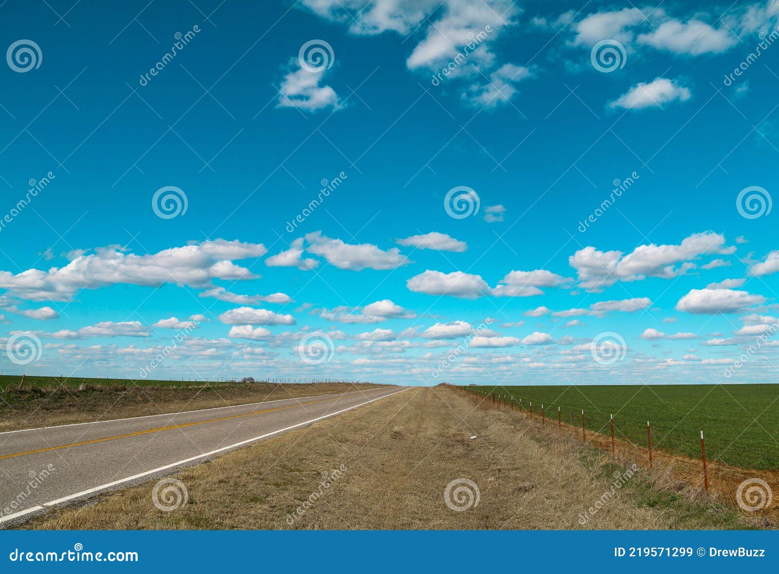 Lonely Single Road Highway with Fields on Sides Leading into the ...