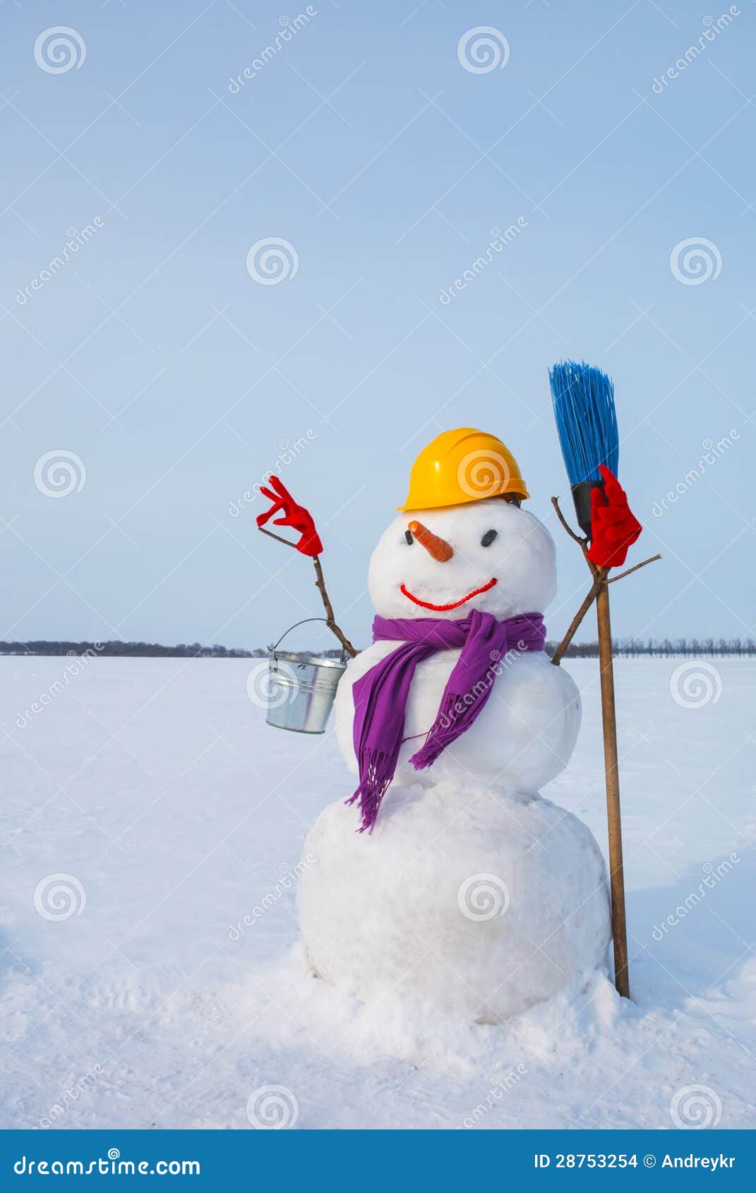 Snowman On The Field By The Birch Tree Stock Photography ...