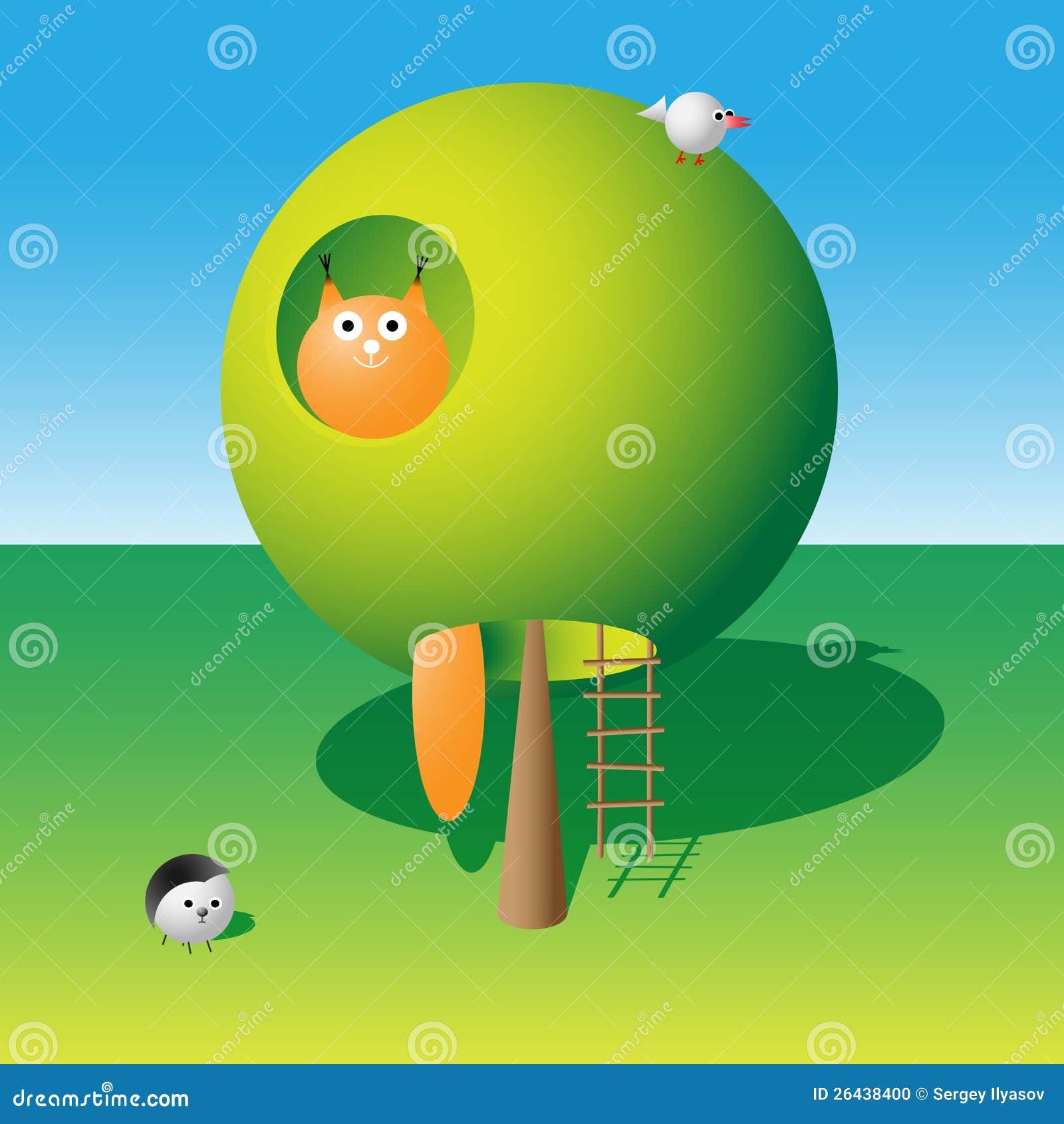 Lonely Tree - Animals House Stock Vector - Illustration of landscape ...