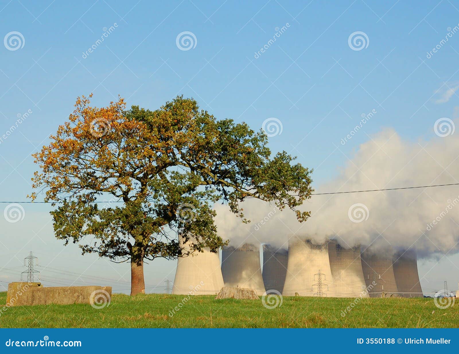 Lonely Tree with Cooling Tower Stock Photo - Image of global, kingdom ...