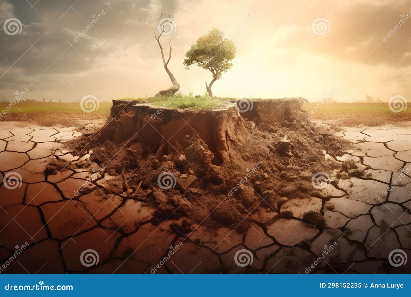 Desertification Process As Climate Change To Hot And Dry Soil Outline ...
