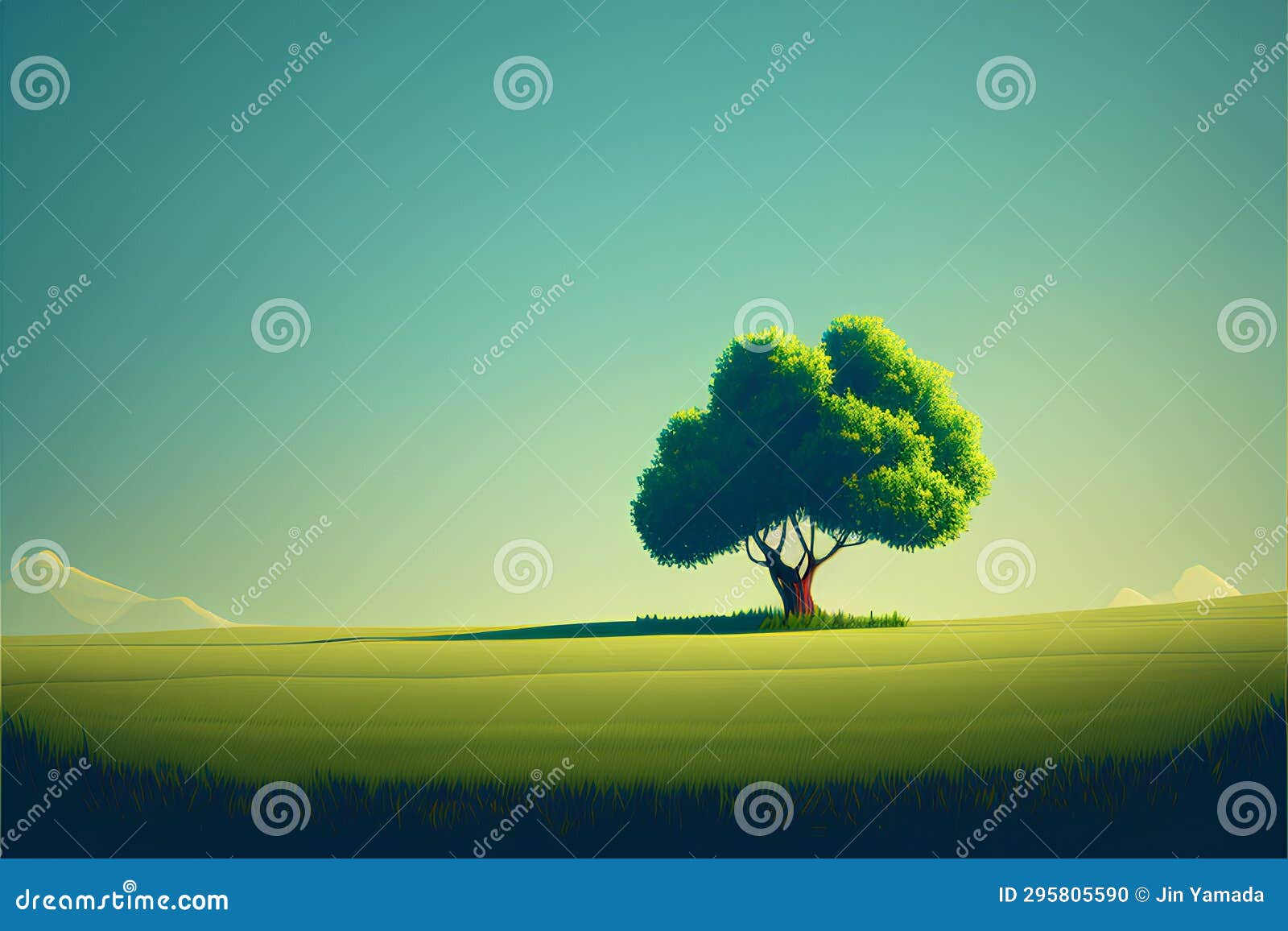 Lonely Tree in the Green Field. Vector Illustration Stock Illustration ...