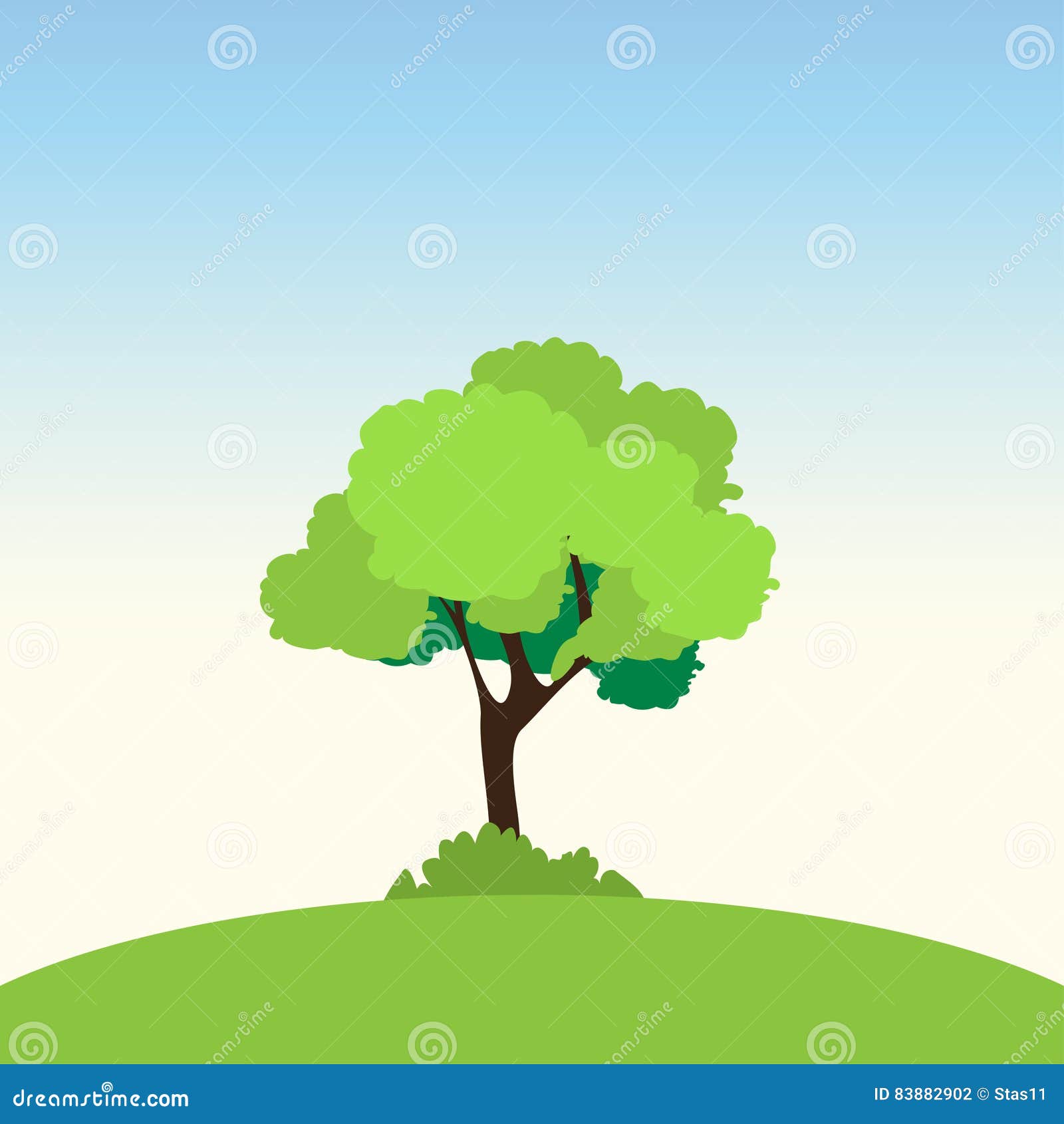 Lonely Tree on a Green Slope. Vector Illustration Stock Vector ...