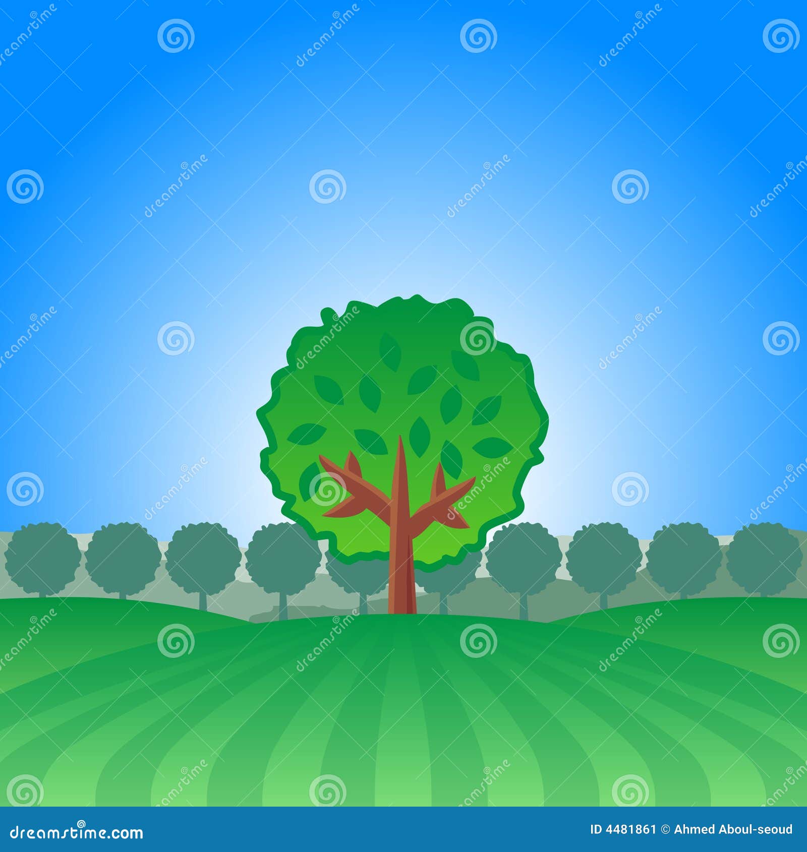 Lonely Tree Landscape stock vector. Illustration of clear - 4481861