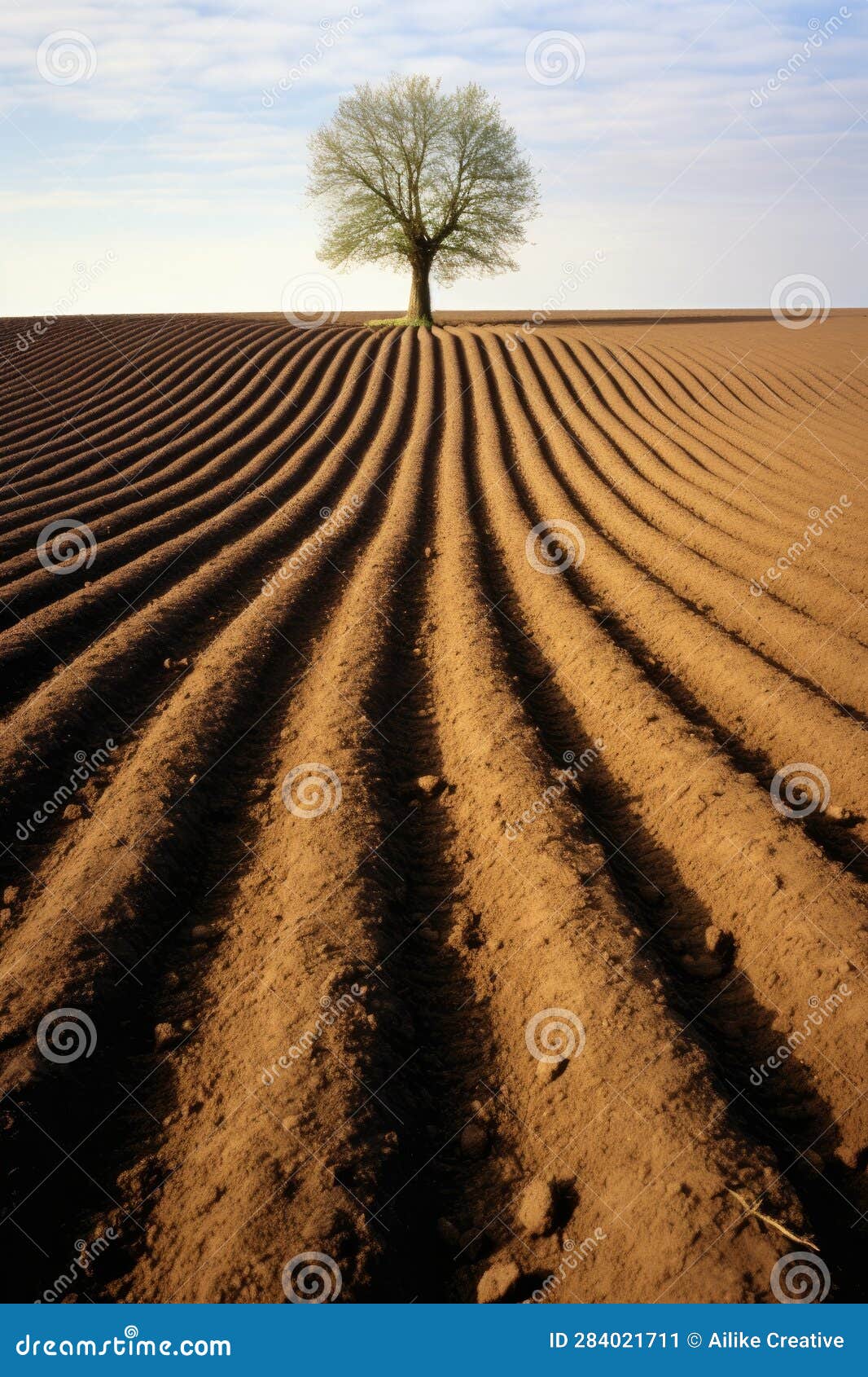 Lonely Tree on a Ploughed Field in the Spring Stock Illustration ...