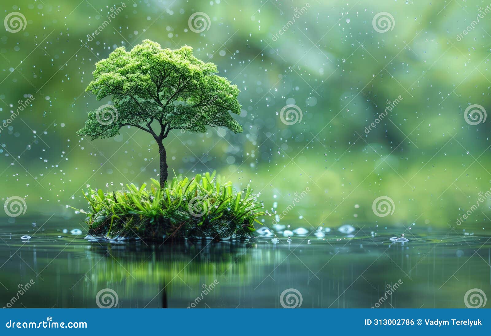 Lonely Tree on Small Island in Rain Forest Stock Photo - Image of life ...