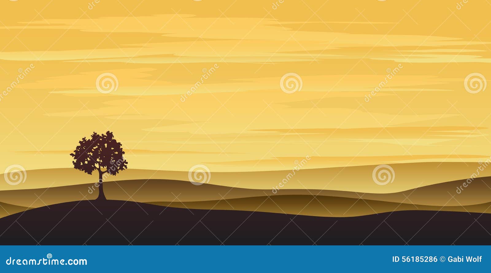 Lonely tree in the sunset stock vector. Illustration of hill - 56185286