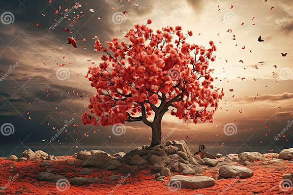 A Lonely Tree, the Wind Breaks the Leaves Stock Photo - Image of scenic ...