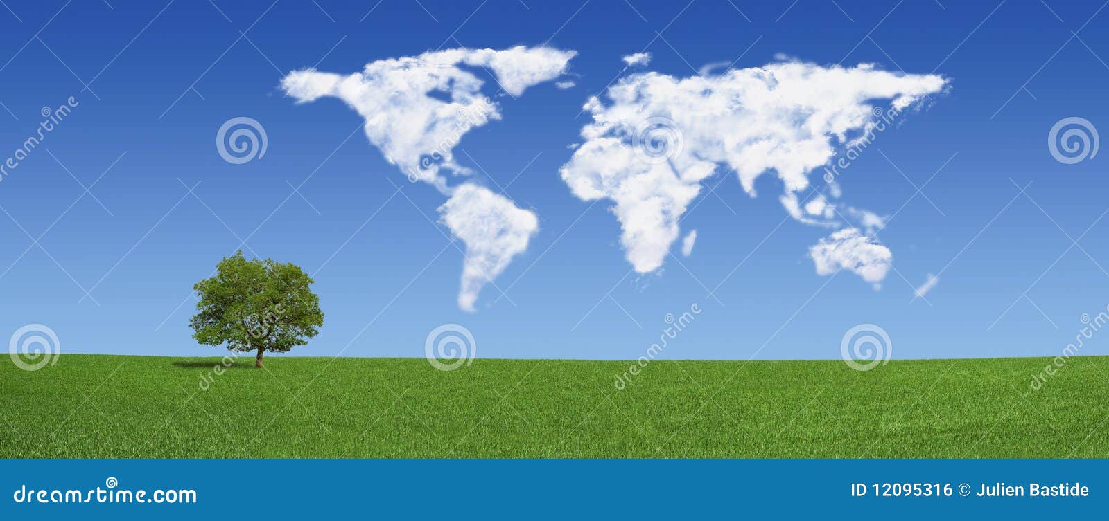 Lonely Tree and World Map Clouds (XXXLarge) Stock Photo - Image of ...