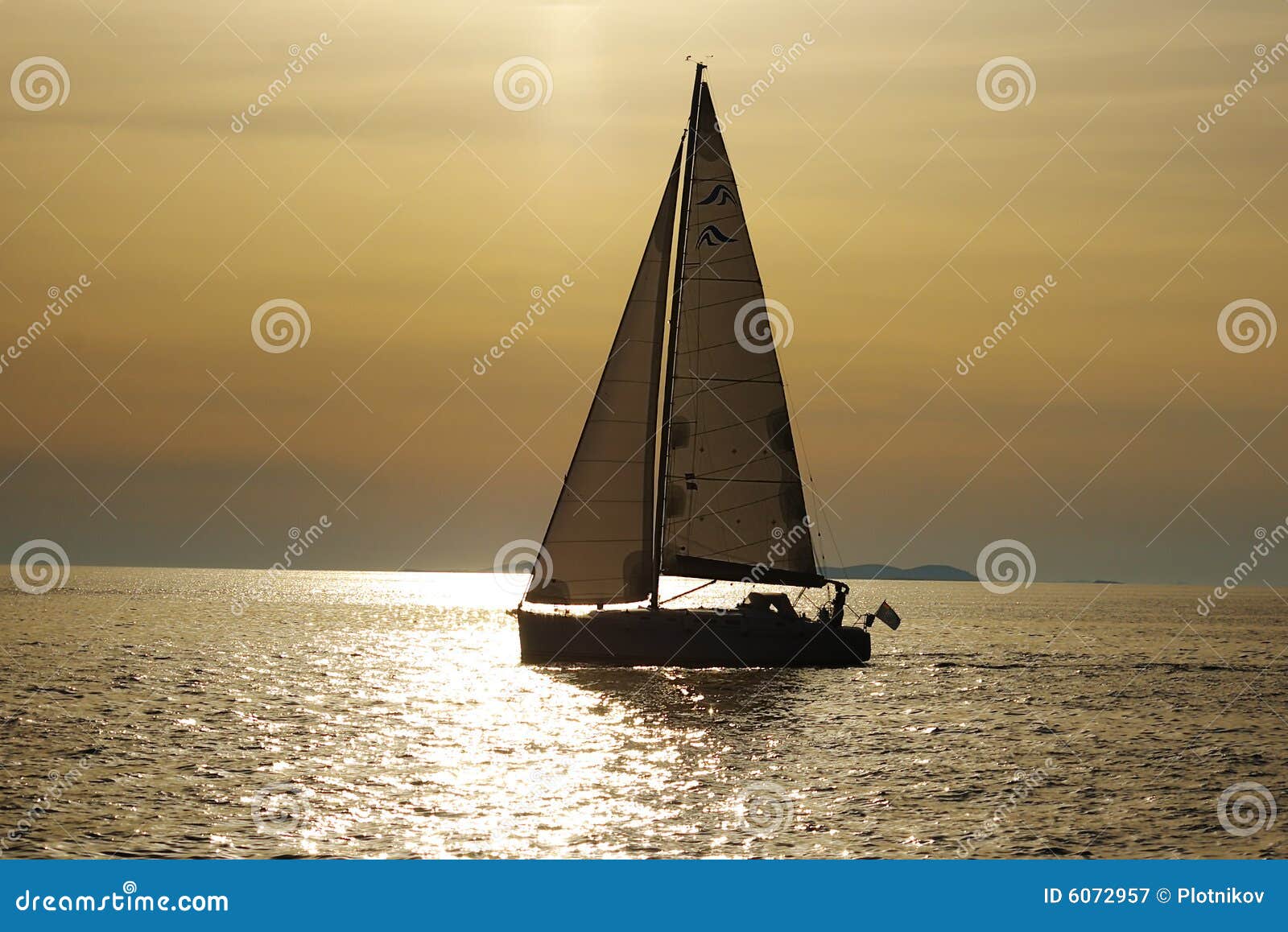 Lonely White Sail at Infinite Ocean on a Sunset Stock Image - Image of ...