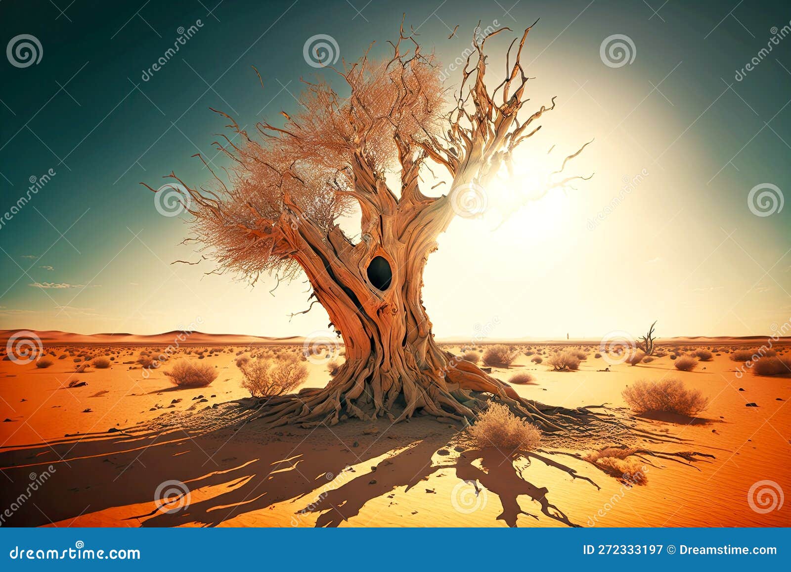 Lonely Withered Tree Falling Apart in Wind and Under Scorching Rays of ...