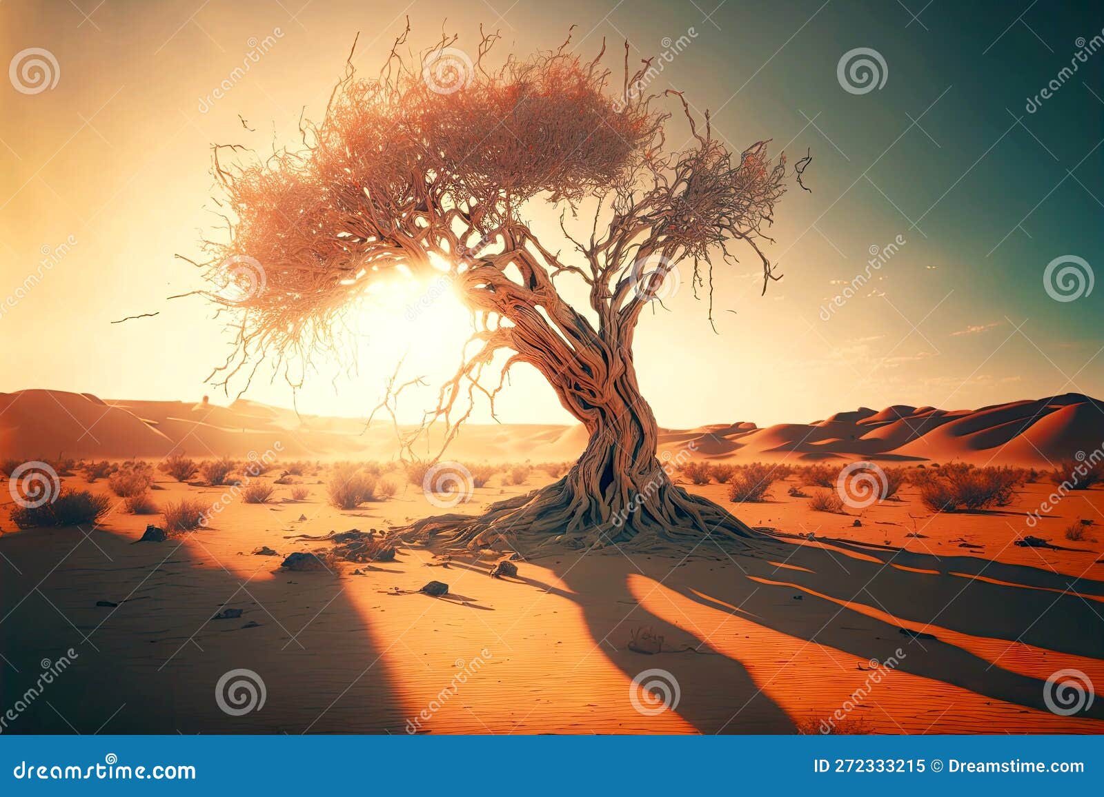 Lonely Withered Tree Falling Apart in Wind and Under Scorching Rays of ...