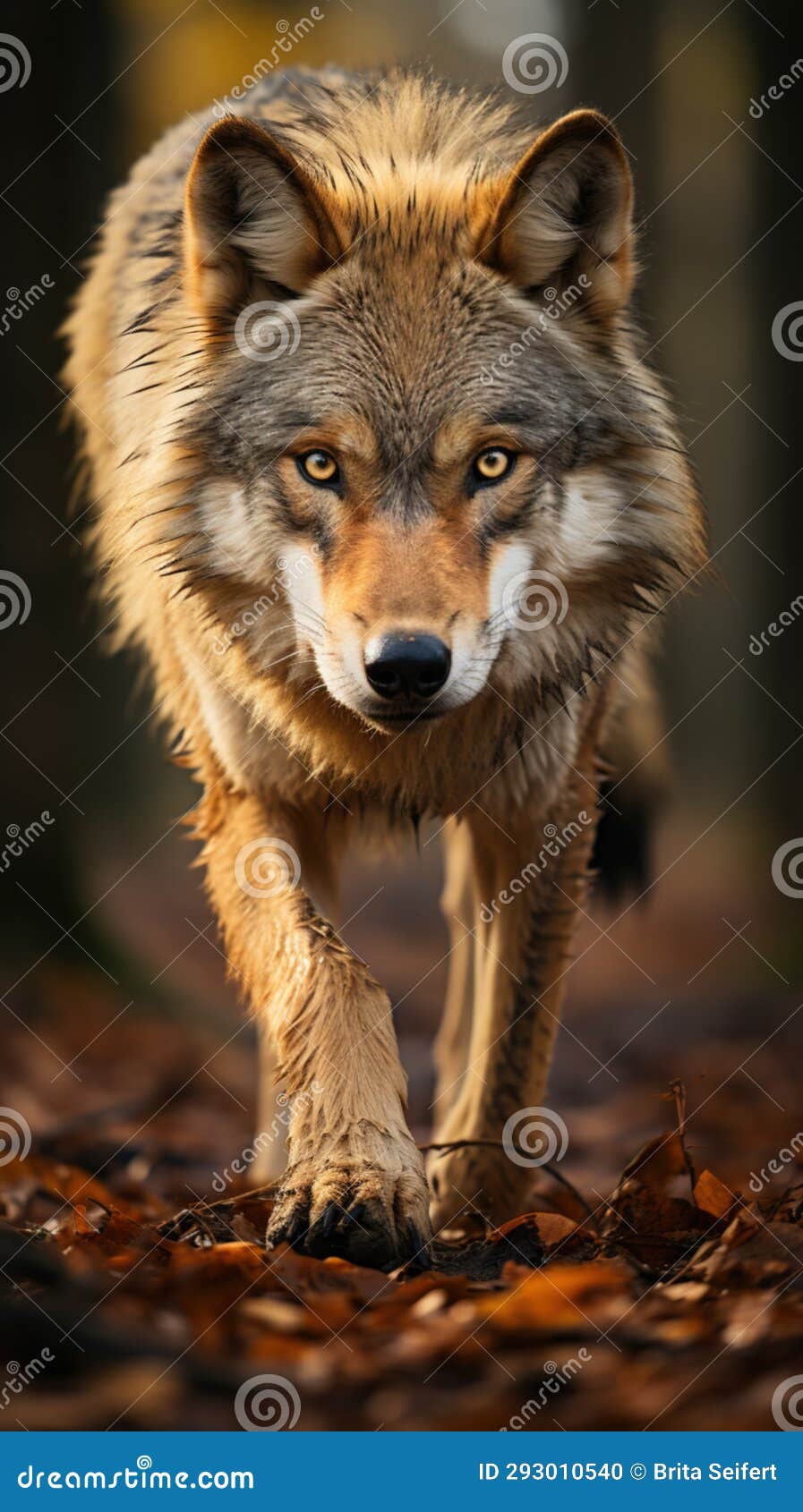 Lonely Wolf Walking in the Forest To Camera Stock Illustration ...