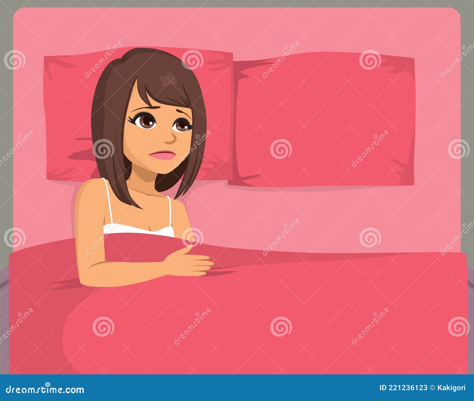 Lonely Woman on Empty Bed stock vector. Illustration of cartoon - 221236123