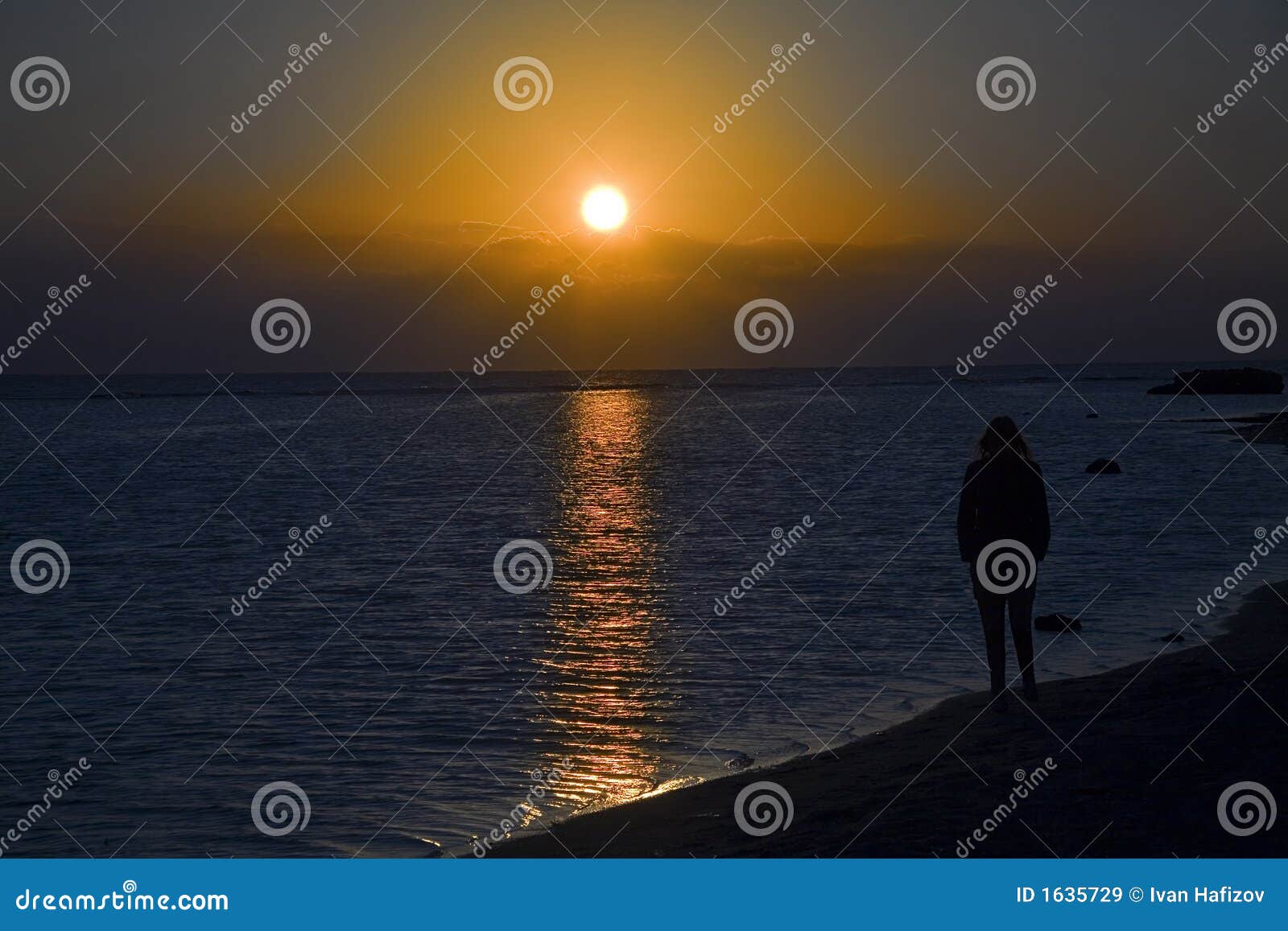 Lonely Woman Watching Sunset Stock Image - Image of orange, evening ...