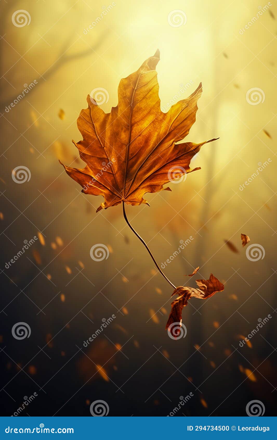 Lonely Yellow Falling Fall Leaf in the Forest Stock Illustration ...